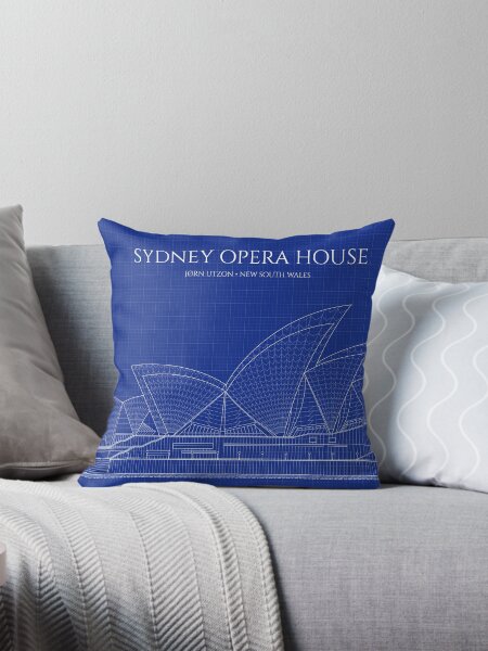 "Sydney Opera House (Blueprint)" Pillow for Sale by BLUE GALAXY DESIGNS ...