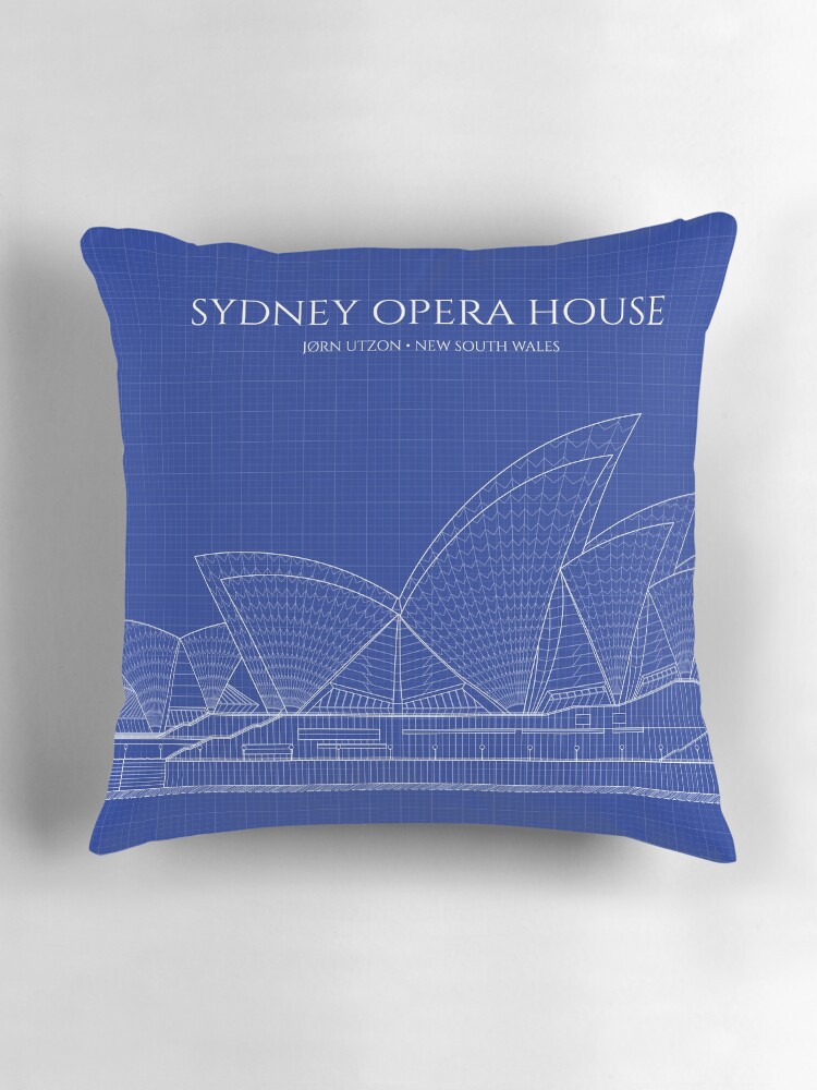 "Sydney Opera House (Blueprint)" Pillow for Sale by BLUE GALAXY DESIGNS ...