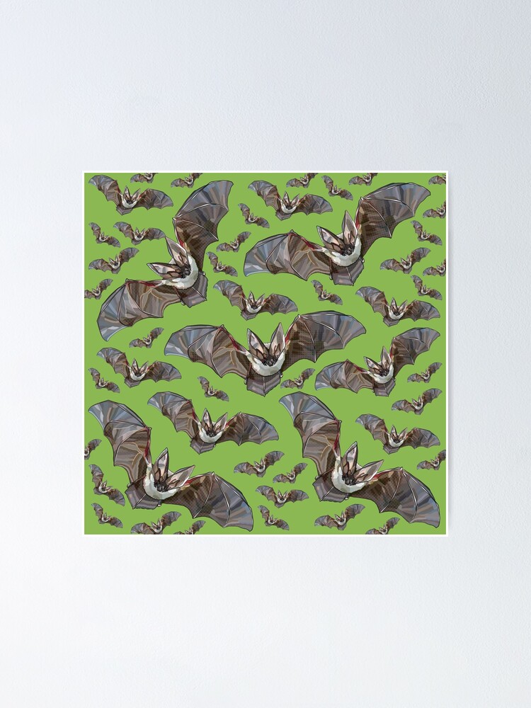 "Halloween Bats by BeeFoxTree, Long Eared Bats, Green Bats" Poster for ...