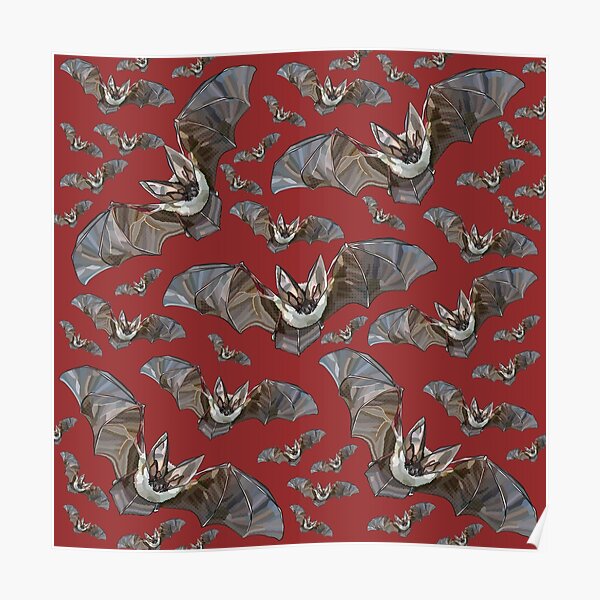 "Red Bats by BeeFoxTree, Long Eared Bats, Mustard Bats" Poster for Sale ...