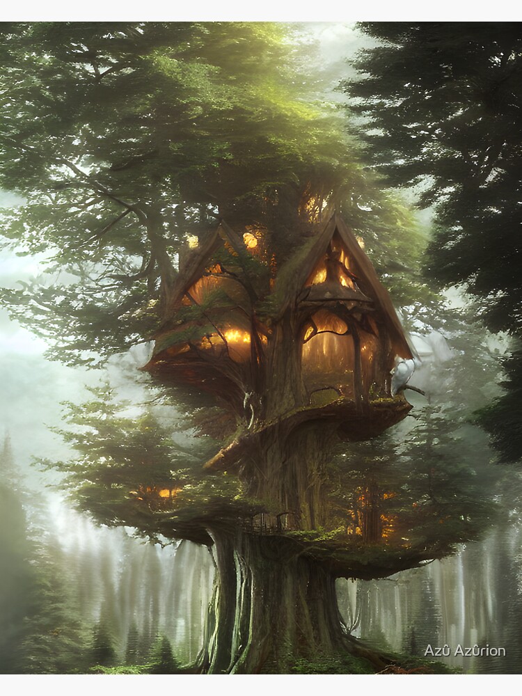 "Elven Treehouse" Sticker for Sale by AzurionAI | Redbubble