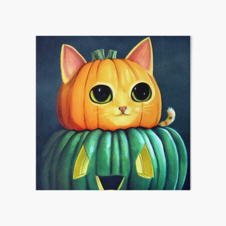"Halloween Cute funny black cat with a spooky pumpkin head" Art Board ...