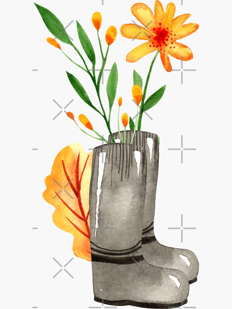 "Rain boot cottagecore watercolor illustration" Sticker for Sale by ...