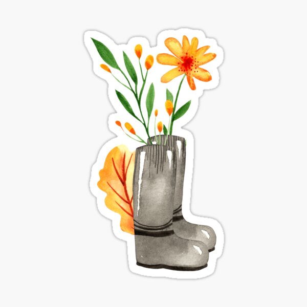 "Rain boot cottagecore watercolor illustration" Sticker for Sale by ...