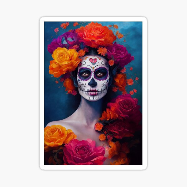"Colorful Day of the dead Catrina with flowers" Sticker for Sale by ...