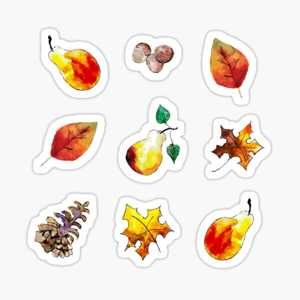 "Autumn Leaves, Pears, Pine Cones Hand-Drawn Fall Pattern" Sticker for Sale by IceCreamMuseum ...