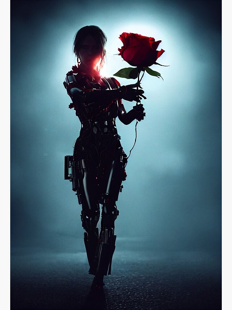 "Cyborg with a red rose." Poster for Sale by Maniock | Redbubble