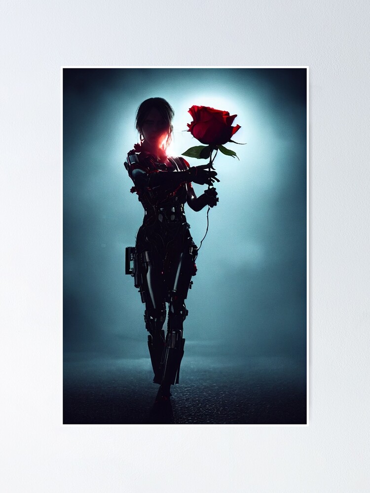 "Cyborg with a red rose." Poster for Sale by Maniock | Redbubble