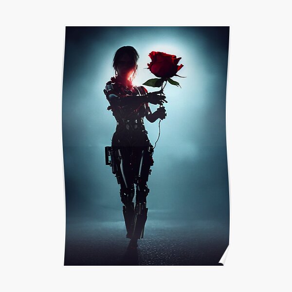 "Cyborg with a red rose." Poster for Sale by Maniock | Redbubble