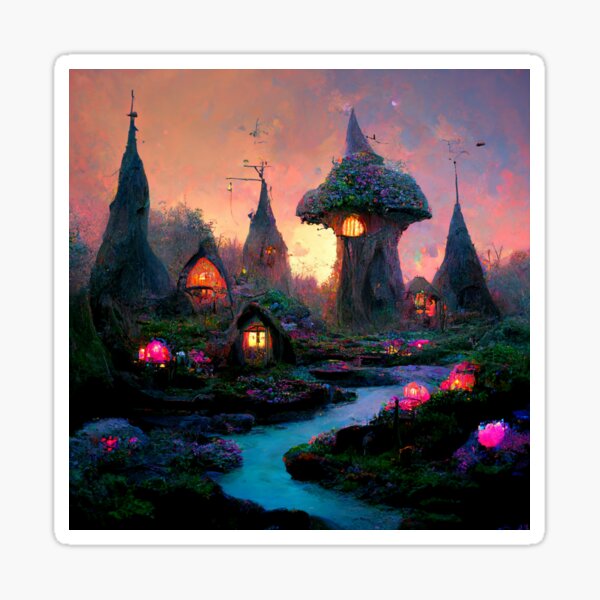 "Fairy Town" Sticker for Sale by Ethereal-Realms | Redbubble