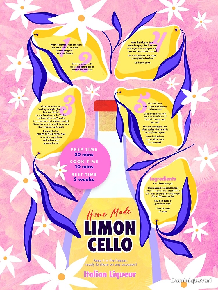 Póster «Receta italiana de limoncello con limones frondosos orgánicos ...