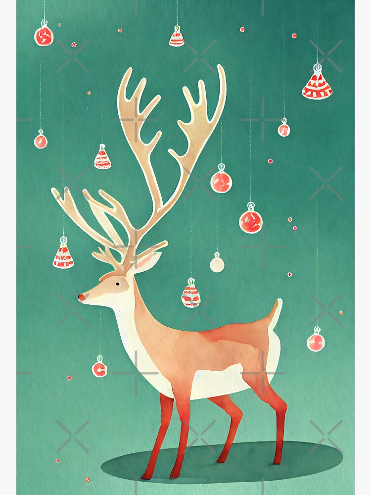 "Whimsical Vintage Christmas Character Reindeer with Stars and Snow ...
