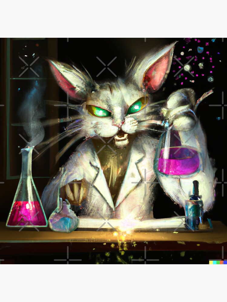 "Mad Scientist Cat Mixing Sparkling Chemicals" Sticker for Sale by ...