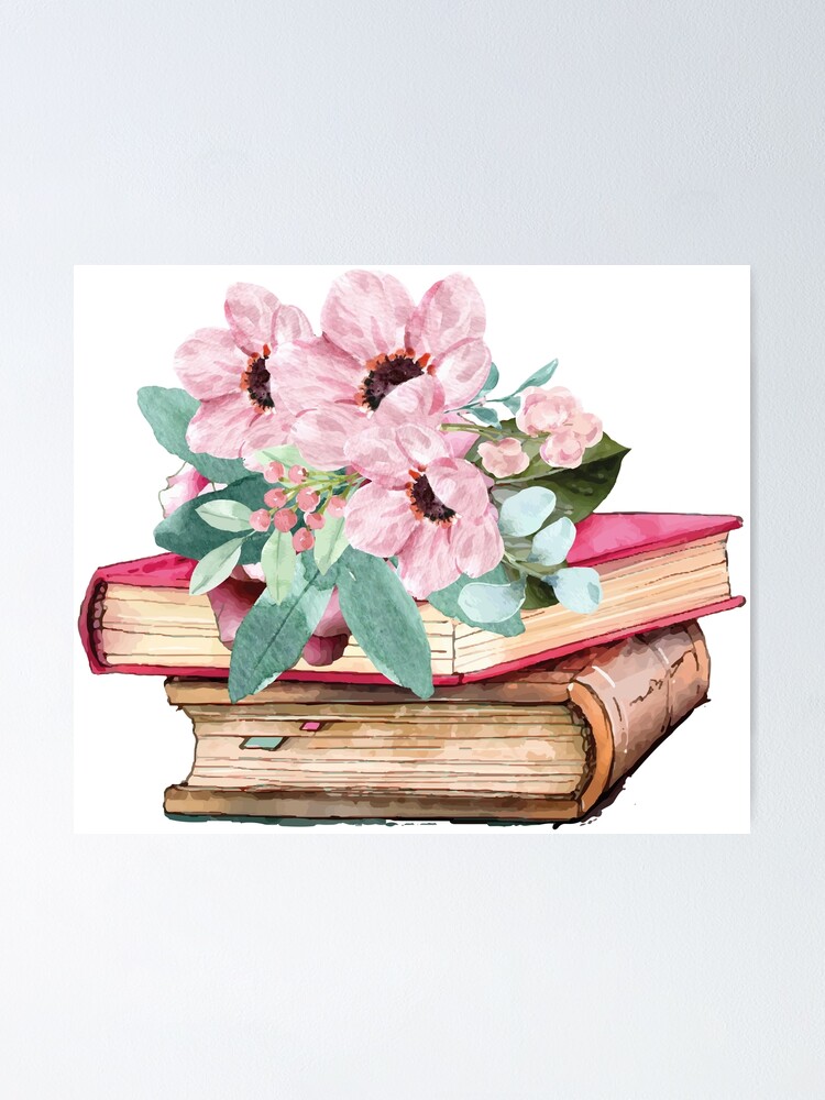"Vintage Botanical Book and Flower, Watercolor Flowers" Poster for Sale ...