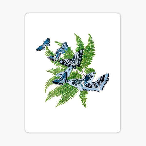 "Vintage Blue Butterflies on Fern Fronds" Sticker for Sale by DabblingDesignz | Redbubble