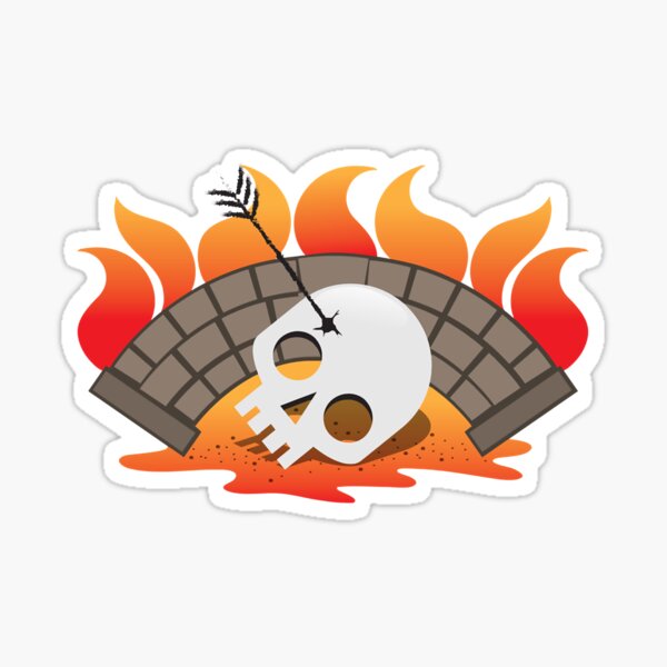 "BRIDGEBURNERS fanart Burning bridge with an impaled skull" Sticker for ...