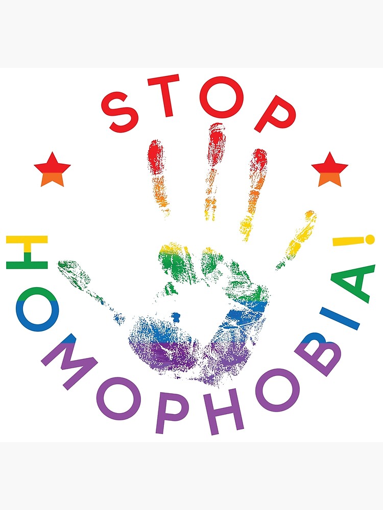 "LGBT flag colors handprint stop homophobia sign" Poster for Sale by ...