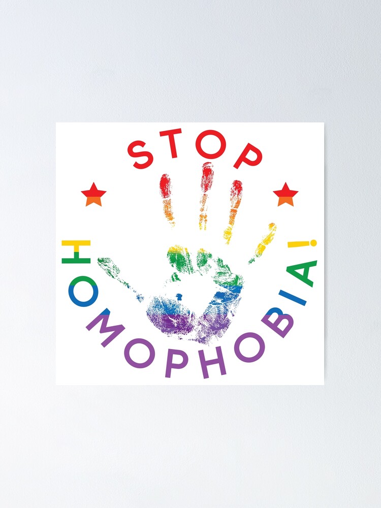 "LGBT flag colors handprint stop homophobia sign" Poster for Sale by ...