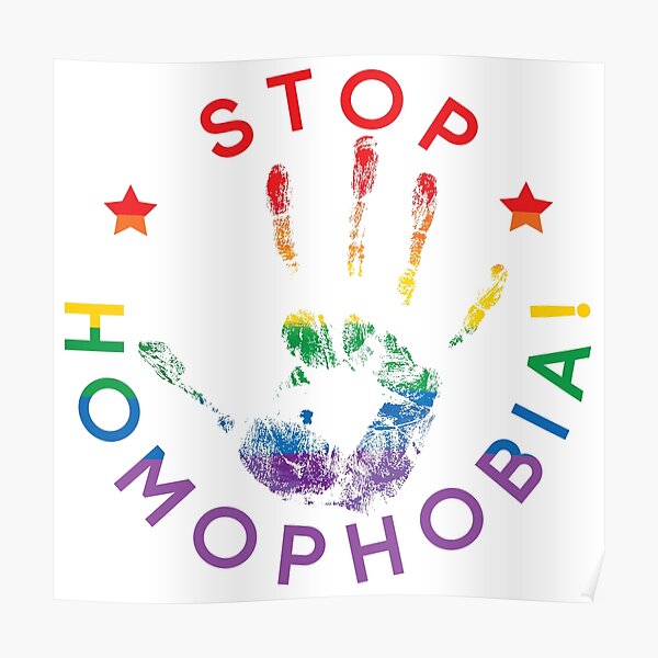 "LGBT flag colors handprint stop homophobia sign" Poster for Sale by ...