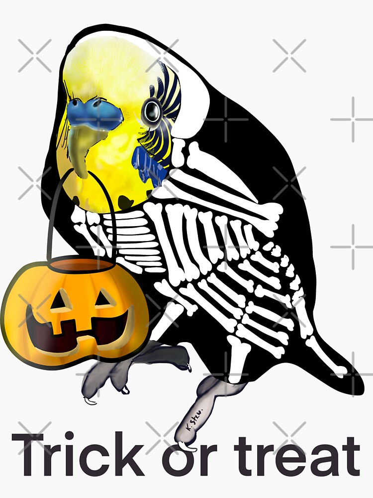 "Budgie dressed in skeleton costume" Sticker for Sale by Stewnamie ...