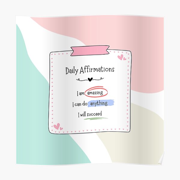 "Pastel Abstract Daily Positive Affirmation Note Poster" Poster for ...
