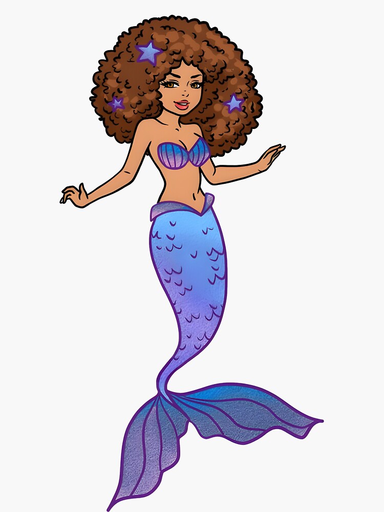 "Black Afro Mermaid Mermaid with Curls" Sticker for Sale by ...