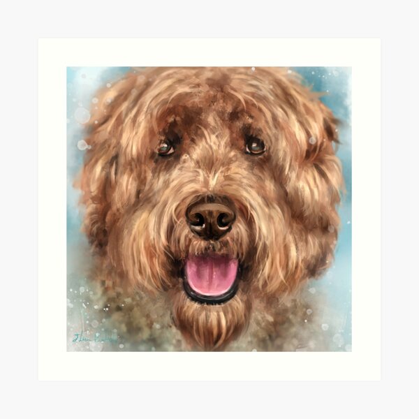 "Painting of a Smiling Labradoodle Dog with Its Tongue Out " Art Print ...