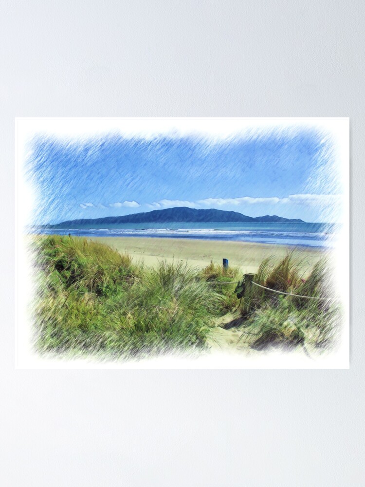 "Waikanae Beach and Kapiti Island " Poster for Sale by carole hirst ...