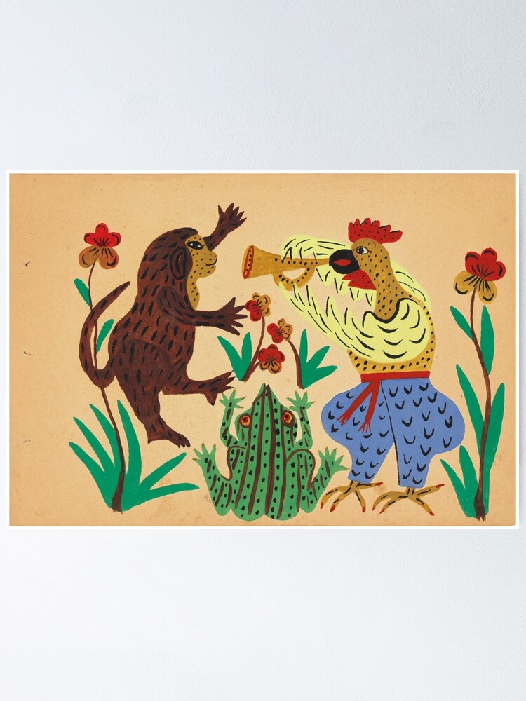 Póster «Maria Prymachenko El mono, la rana y el pollo son amigos» de ...