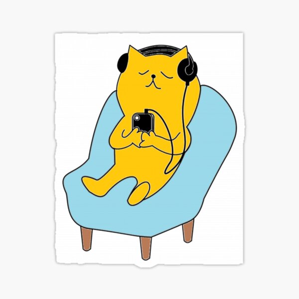 " cat listening to music" Sticker for Sale by yusufemreyilmaz | Redbubble