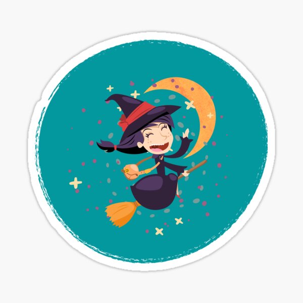 Halloween Flying Witch On Broom Sticker For Sale By Treedart Redbubble
