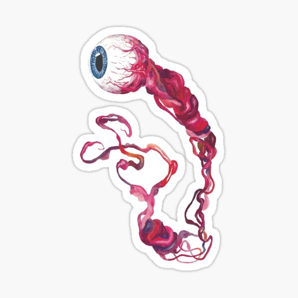 "sci-fi disembodied eyeball with red tendrils in gouache" Sticker for ...