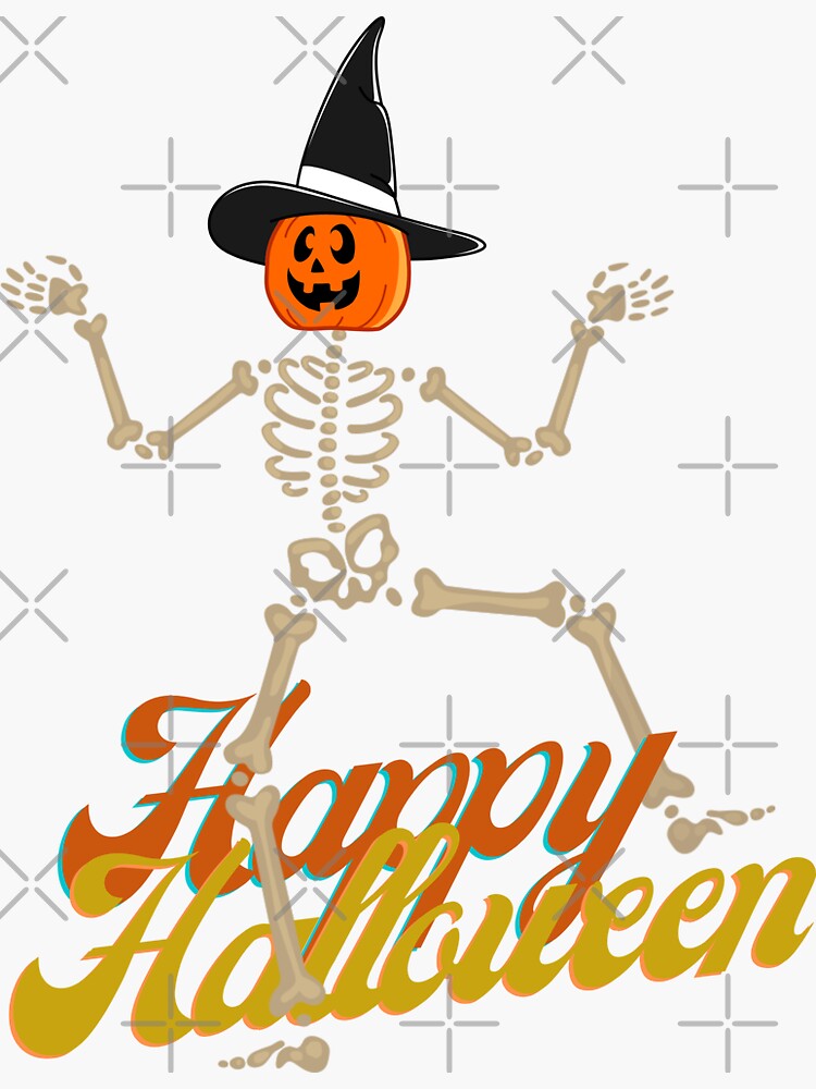 "Happy Halloween with Skeleton Pumpkin Head Halloween" Sticker for Sale ...