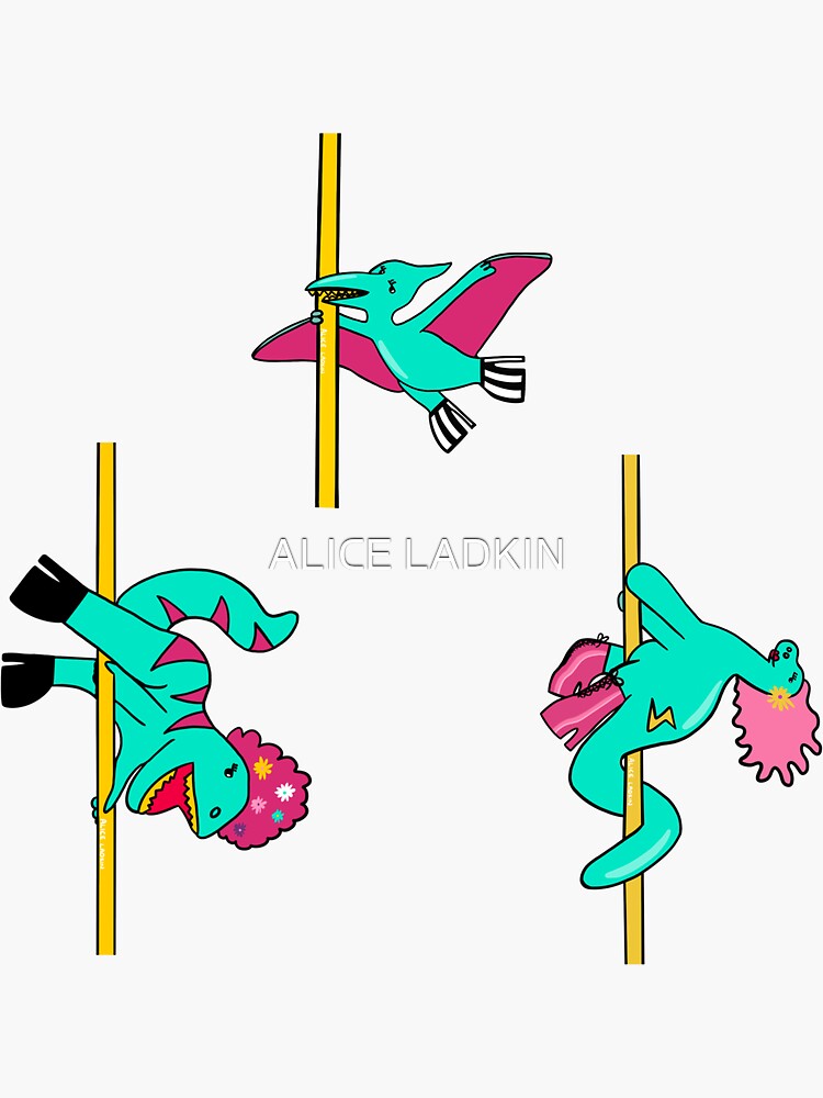"Pole dancing dinosaurs" Sticker for Sale by aliceladkin | Redbubble