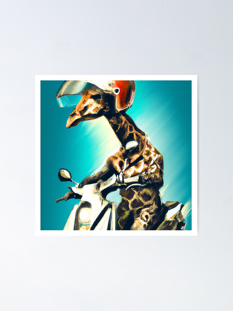 "Giraffe Riding a Motorcycle, AI Generated Art" Poster for Sale by ...