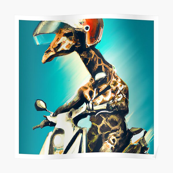 "Giraffe Riding a Motorcycle, AI Generated Art" Poster for Sale by ...