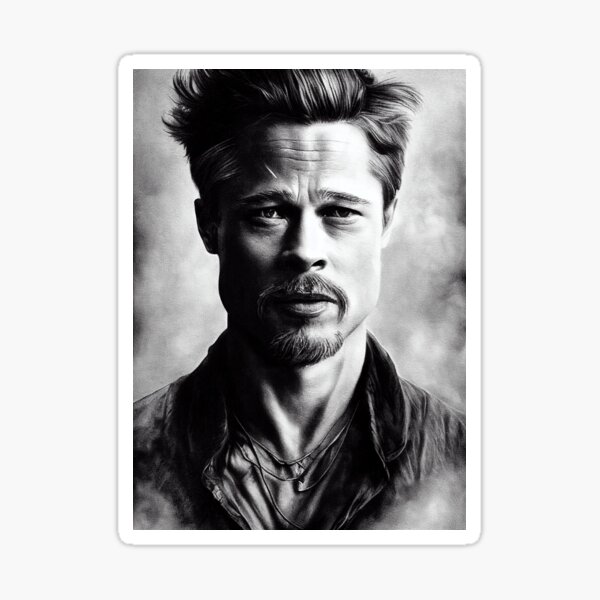 "black and white portrait of Brad Pitt" Sticker for Sale by ...