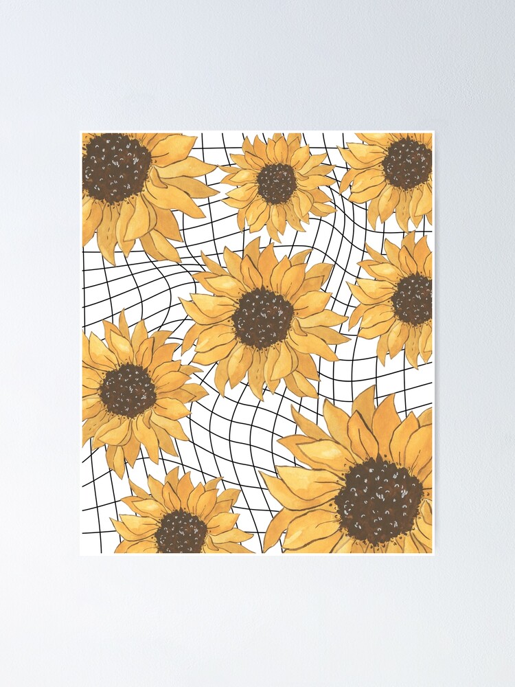 "Sunflower pattern on grid lines" Poster for Sale by timotimdesigns ...