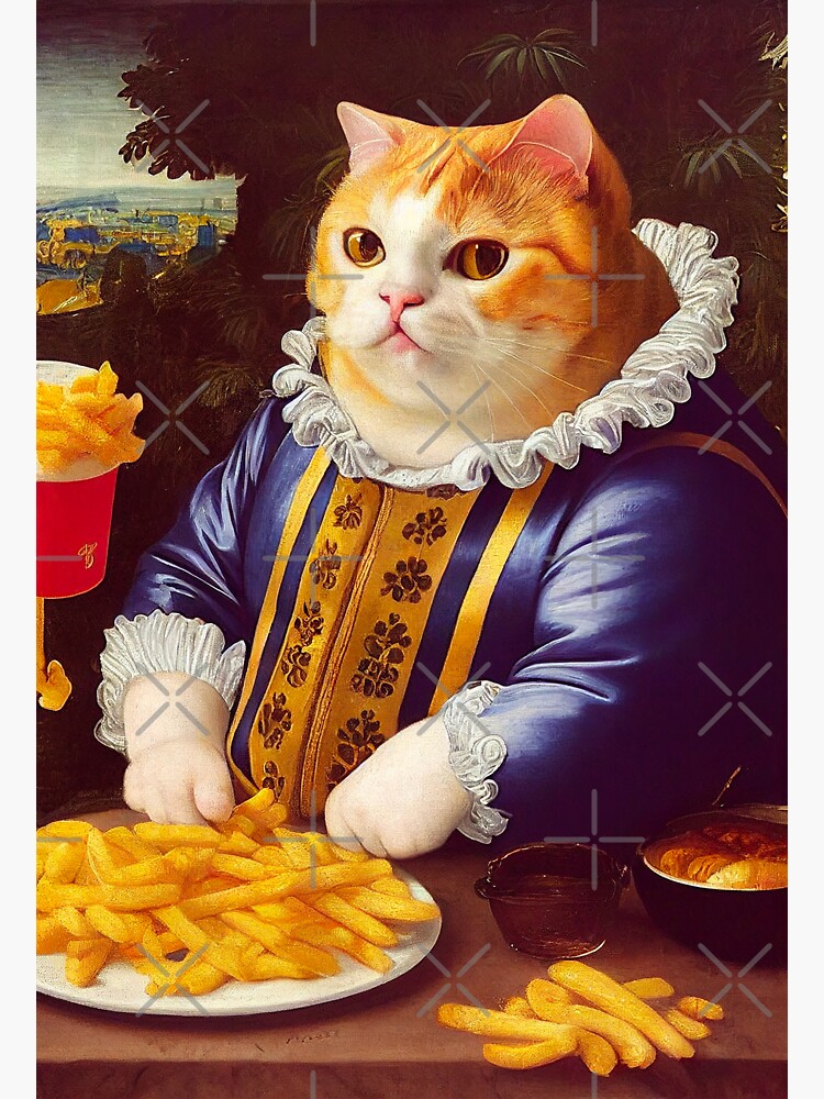 "Cat eating French fries" Sticker for Sale by ladarkepoque | Redbubble