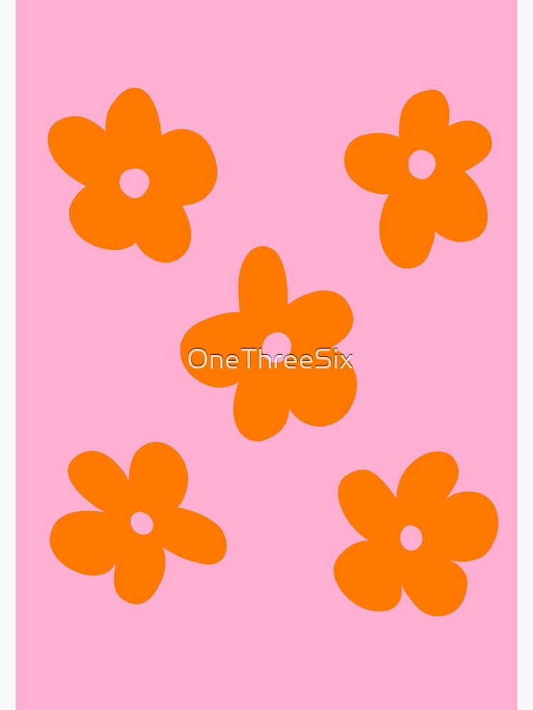 "Pink and Orange, Retro, Groovy Flowers Pattern " Poster for Sale by ...