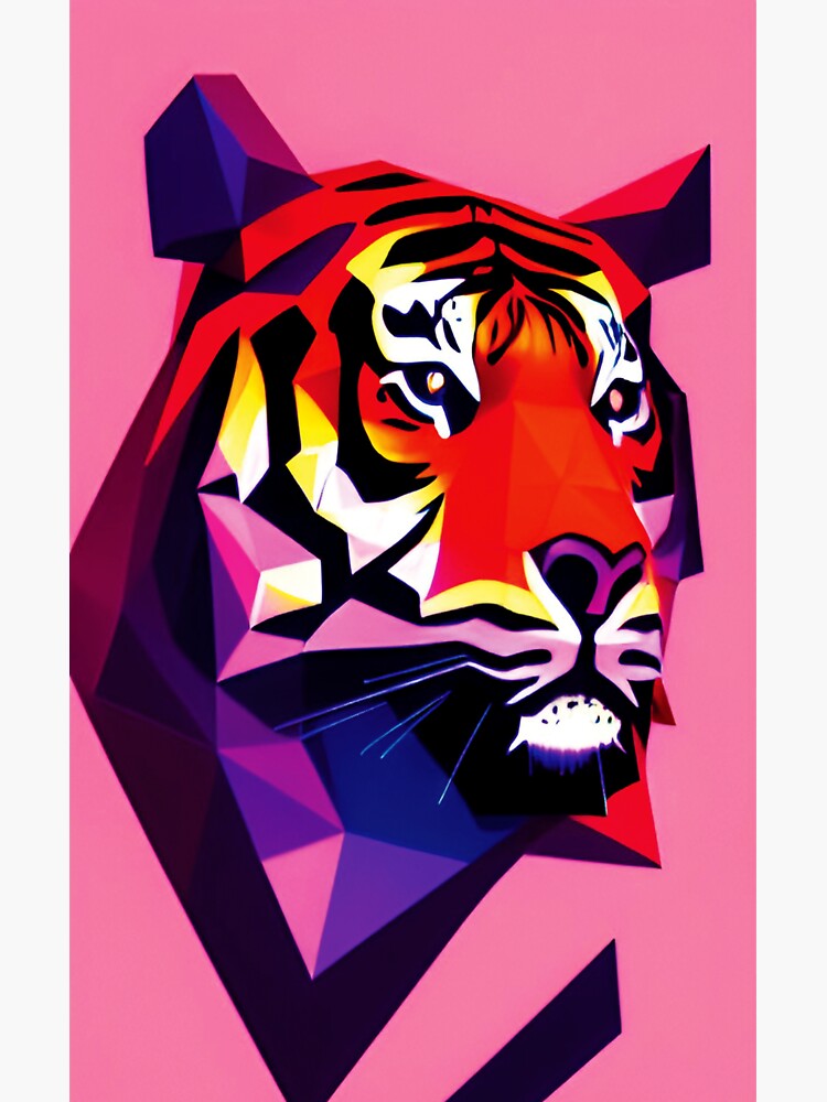 "Polygonal Sad Tiger Head on Pink Background" Sticker for Sale by ...