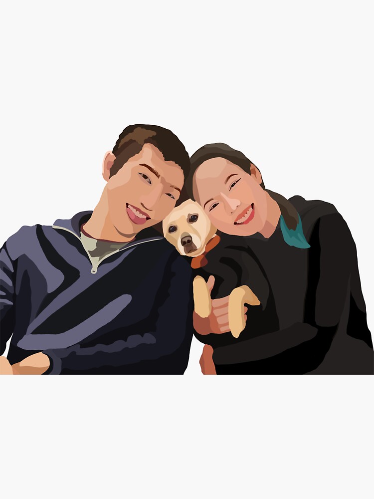 "Alex, Yen and Shiro Family Portrait Digital Illustration" Sticker for ...