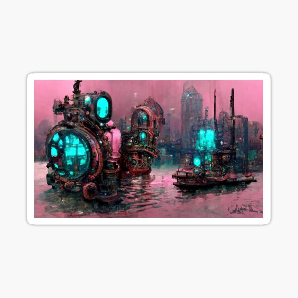 "SteamPunk Aquatic City 1" Sticker for Sale by The-Art-Flow | Redbubble