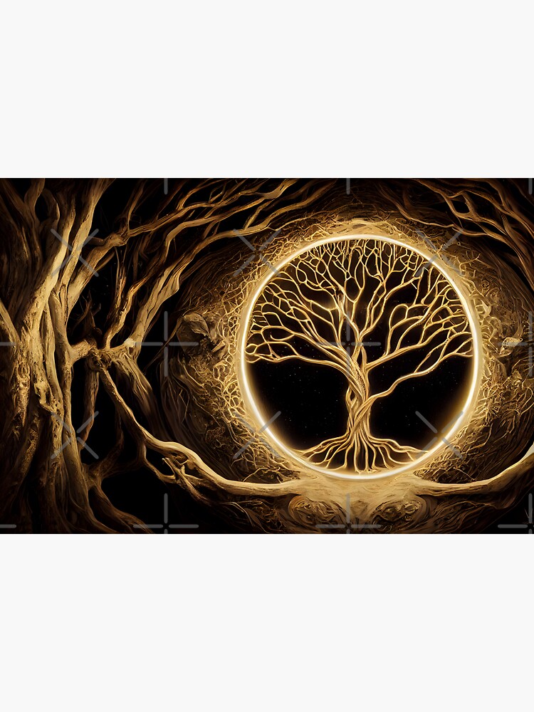 "Vintage Style Golden Wiccan Tree of Life framed by magic and branches ...
