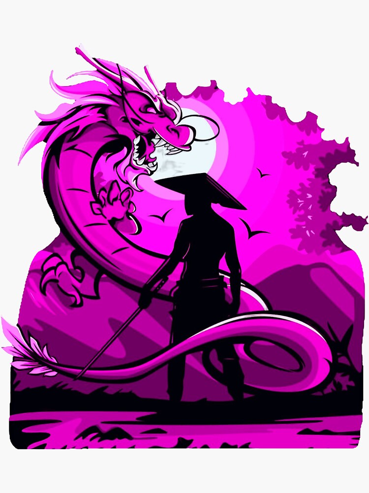 "Pink Anime Samurai and Dragon design" Sticker for Sale by Dven-Clothes ...