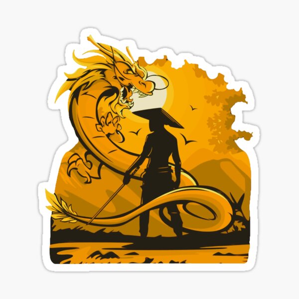 "Yellow Anime Samurai and Dragon design" Sticker for Sale by Dven ...