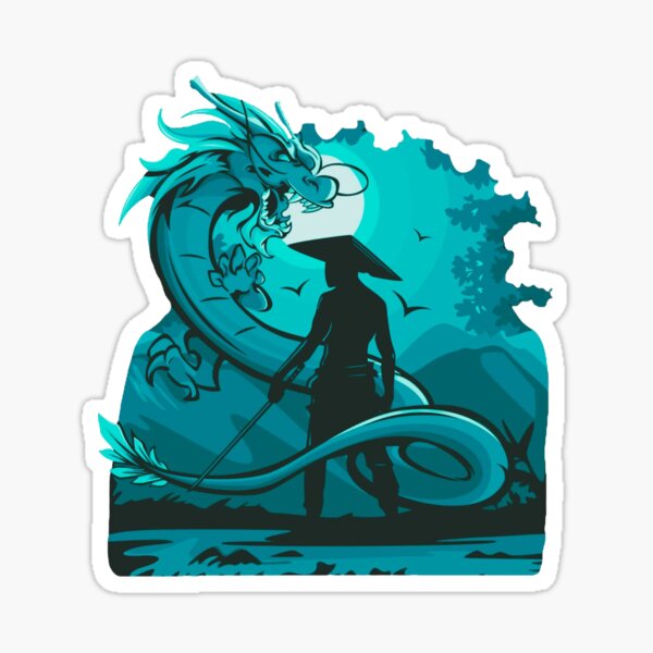 "Turquoise Anime Samurai and Dragon design" Sticker for Sale by Dven ...