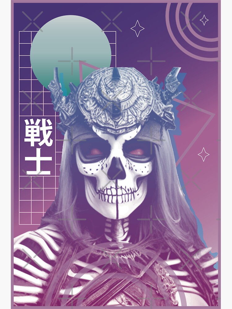 "Japanese Aesthetic Vaporwave Retro Skeleton Warrior" Sticker for Sale ...