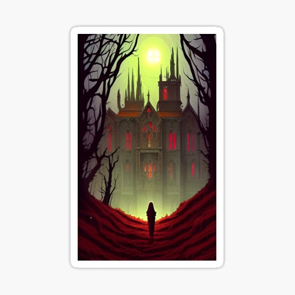 "Gothic Castle in a Forest, Black and Red" Sticker for Sale by ...