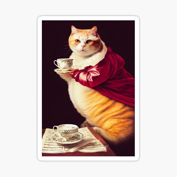 "Cat and Tea" Sticker for Sale by ladarkepoque | Redbubble